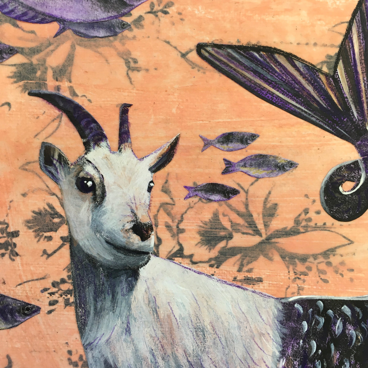 Capricorn Art - Original Goat Mermaid Art - 8x10" Collage Painting ...