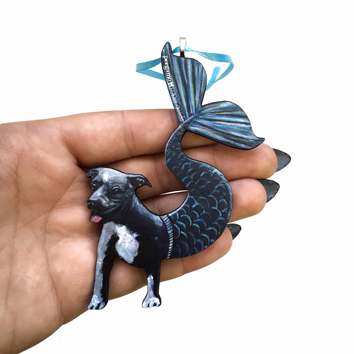 Blue Pitbull Ornament - Dog Mermaid Christmas Ornament - Dog Rescue ...
